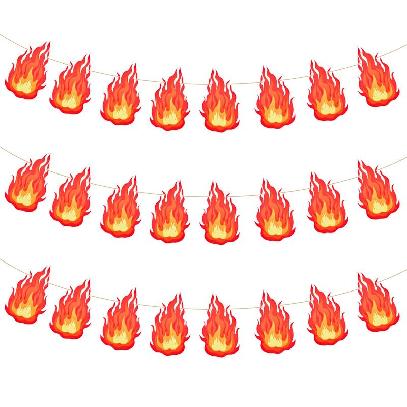 3pcs Fire Flame Banner, Pre-Strung Fire Flame Decorations Hanging ...