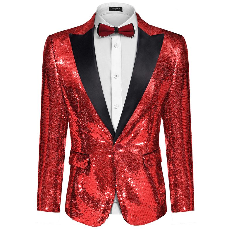 COOFANDY Shiny Sequins Suit Jacket Blazer One Button Tuxedo For Party ...