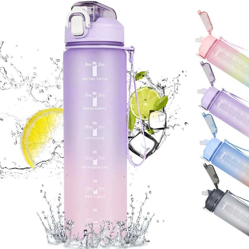 CodiCile 1L Water Bottle, Sports Water Bottle with Straw and Time Markings,Motivational ...