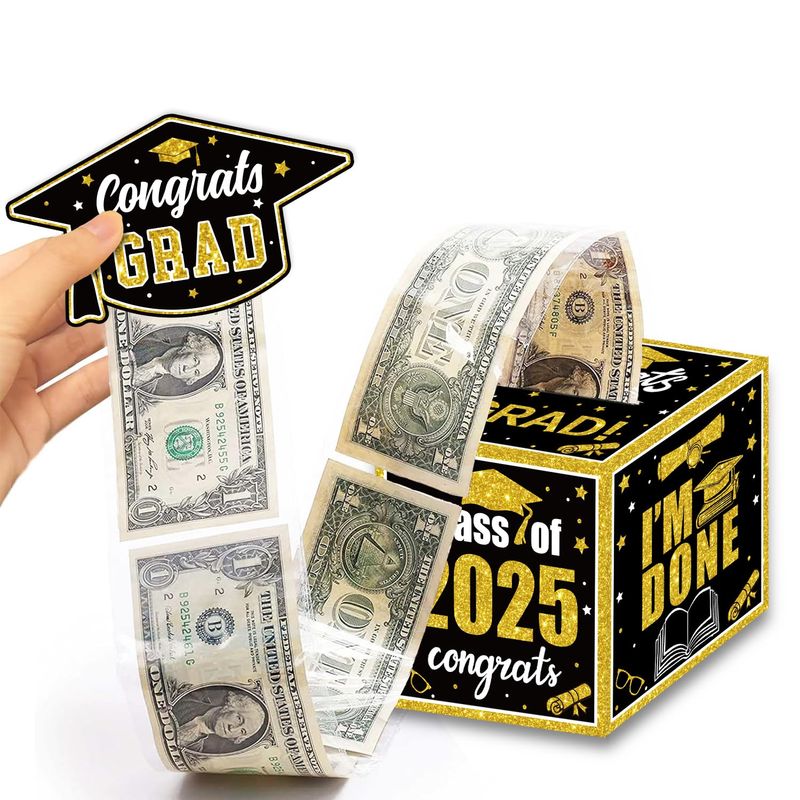 Graduation Decoration Class of 2025 Money Box - Black and Gold ...