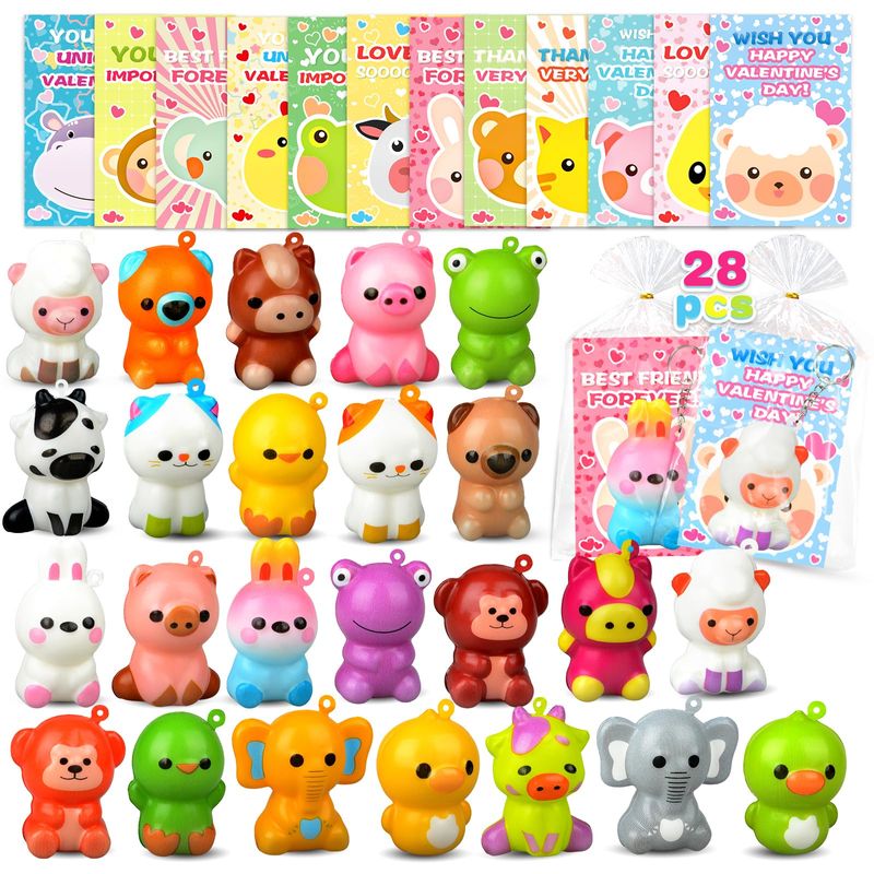 digi Valentines Day Gifts for Kids, 28 PCS Animal Squishy Toys ...