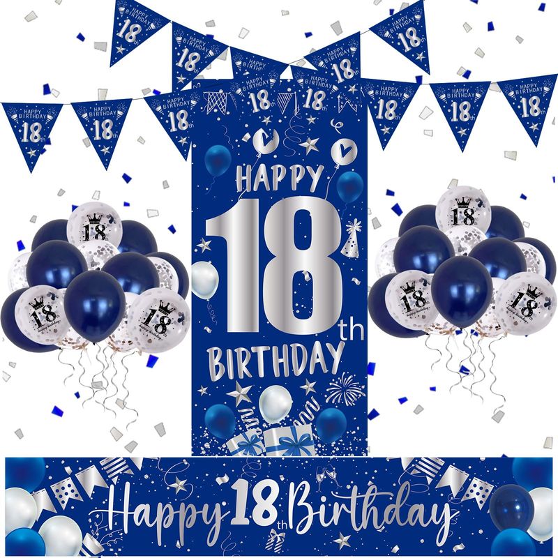 18th Birthday Decorations for Boys Girls Blue and Silver Happy 18th ...
