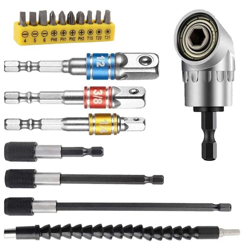 Flexible Drill Bit Extension Kits,Include 11.8 inch Bendable Flexible Extension Bit, 10Pcs ...