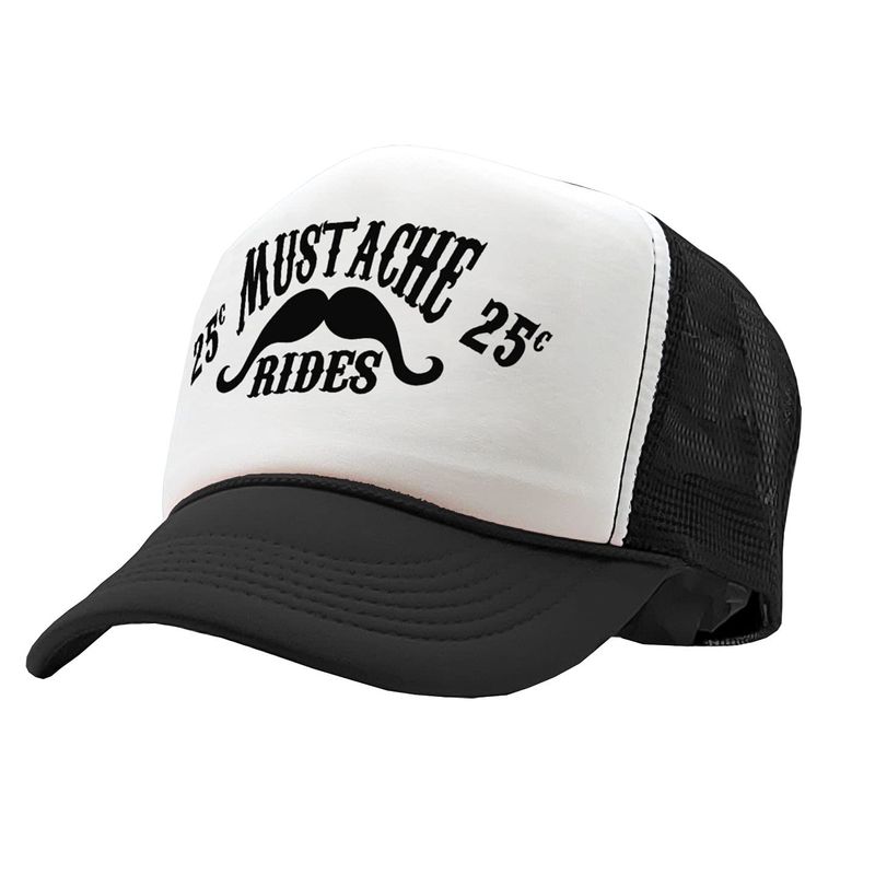 Mustache Rides - Funny Joke Party Gag Mesh Trucker Cap Hat, Black ...