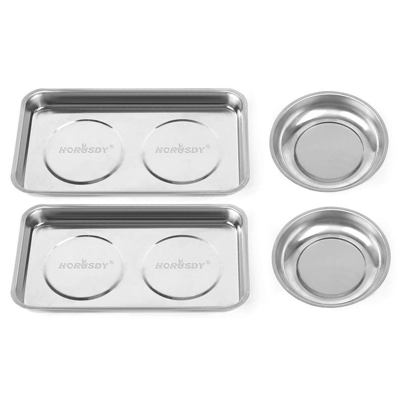 HORUSDY 4-Piece Large Magnetic Parts Tray Set, Stainless Steel Heavy ...