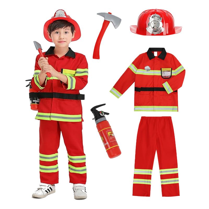 yolsun Fireman Costume for Kids, Boys' and Girls' Firefighter Dress up, Fire Fighter with Toy ...