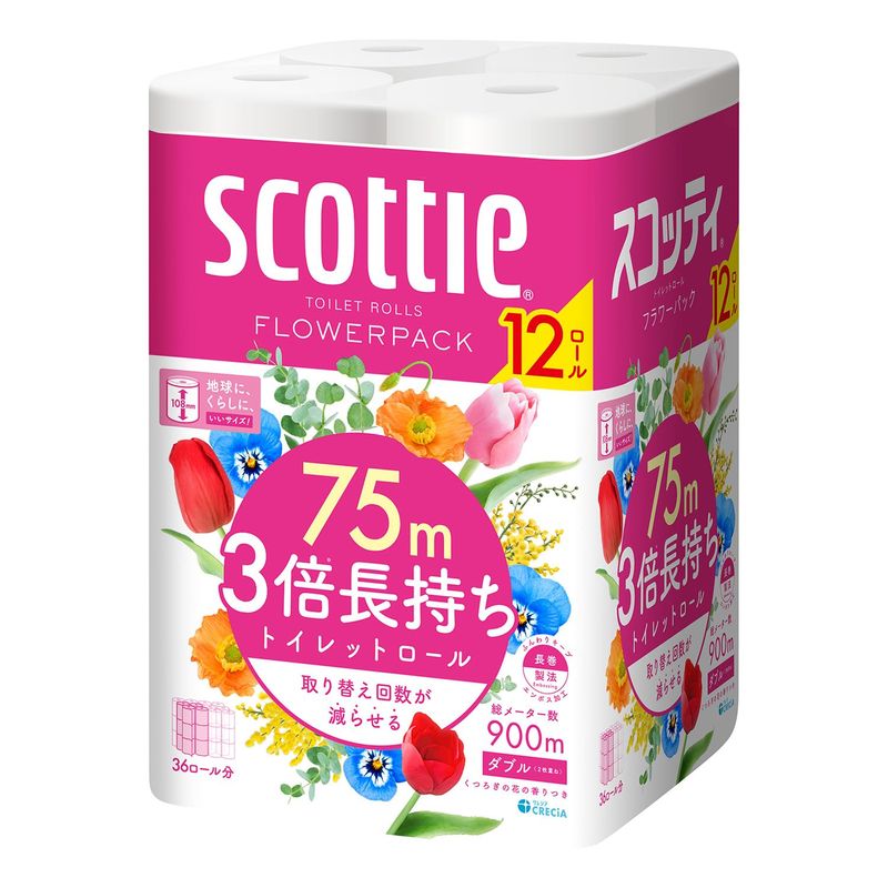 NIPPON PAPER CRECIA Scottie Toilet Paper Flower Pack, 3X Longer, Double ...