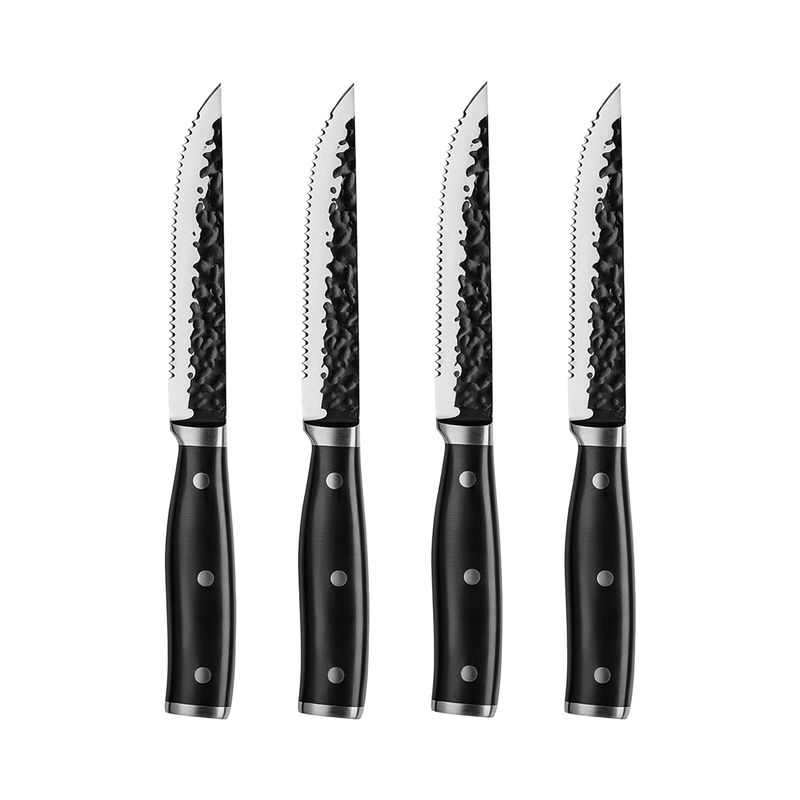 Orgreenic Hammered High Carbon Steel Steak Knives set- Non-Stick ...