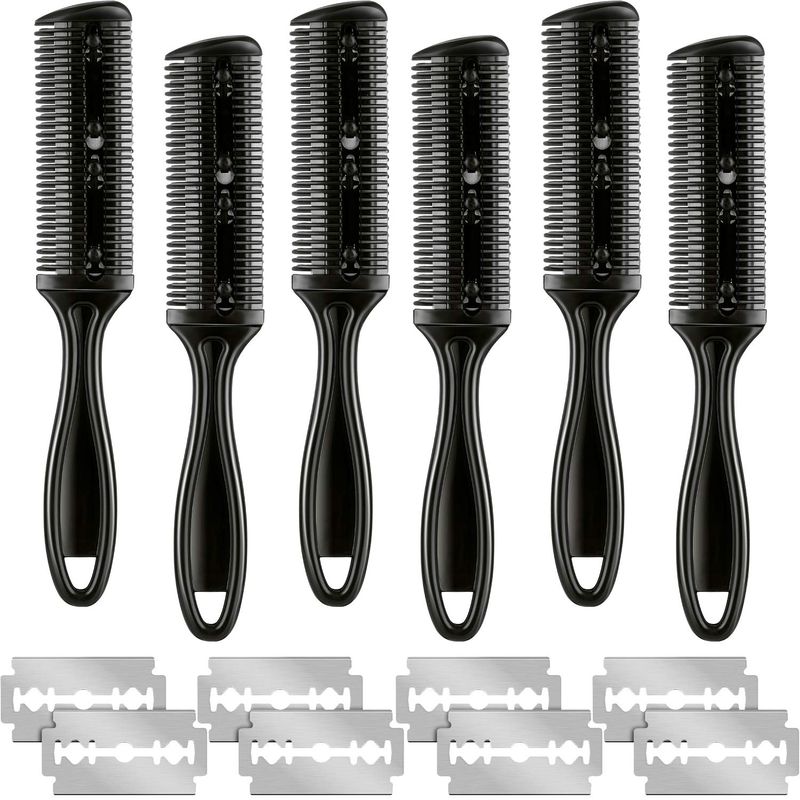 6 Pieces Hair Cutting and Thinning Razor Comb Set with 20 Razors, Dual ...