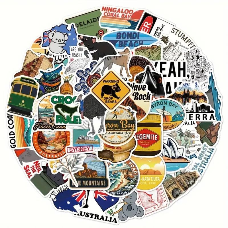 CAA Trading™ Pack of 50 x Australia Stickers Australian Aussie Adelaide ...