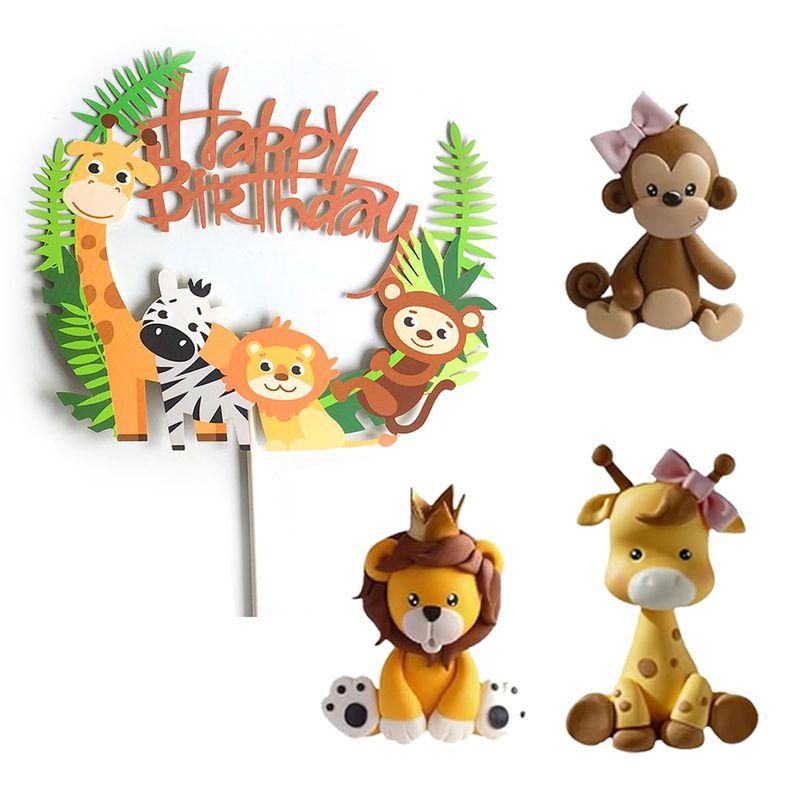 4Pcs Jungle Cake Toppers, Animal Cake Toppers Decorations, Safari Cake ...