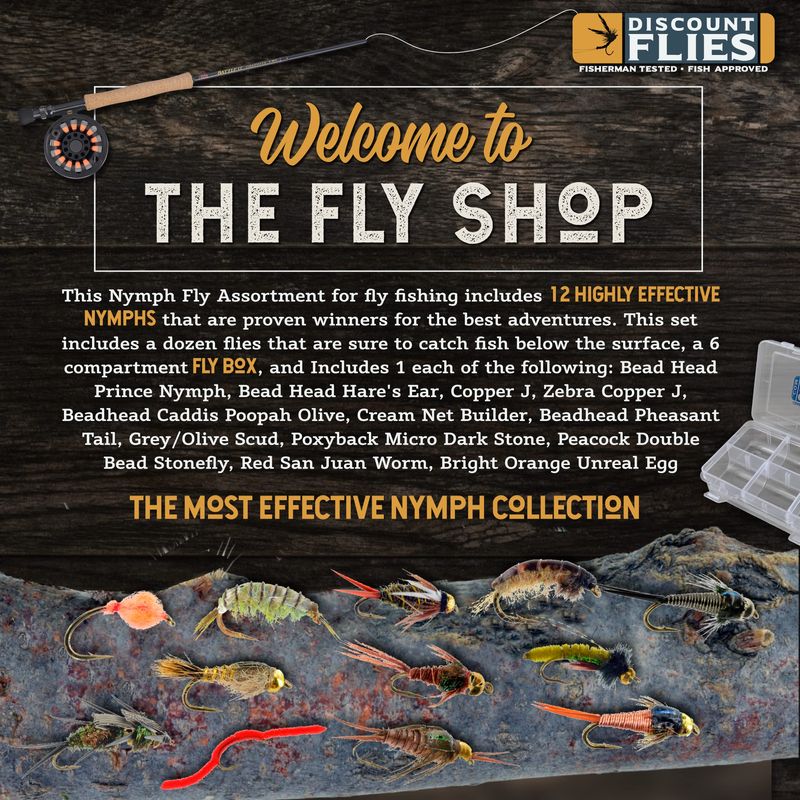 DiscountFlies Nymph Fly Fishing Flies – Fishing Kit w/Trout Flies + Fly ...