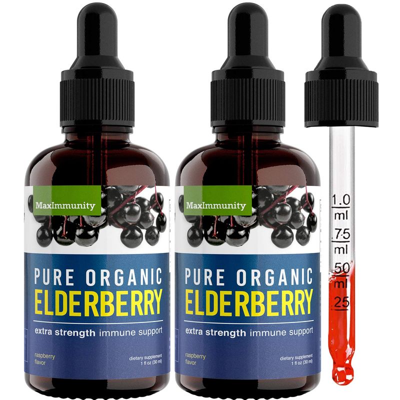 MaxImmunity Organic Elderberry Syrup, 60 Day Supply, Black Liquid Drops ...