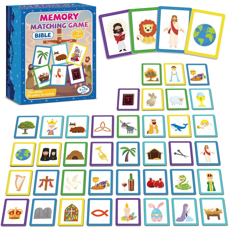 gisgfim 50 Pairs Memory Matching Game Bible Concentration Games for Kids Educational A Fun ...