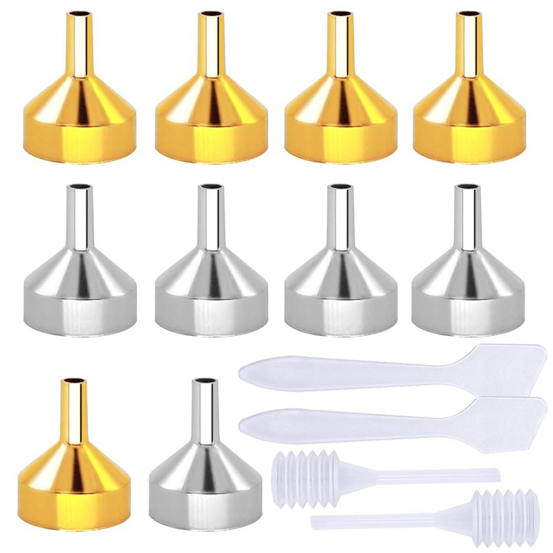 CKANDAY 10 Pack Small Metal Funnels with 2 Pcs Mini Pipette and spoon ...