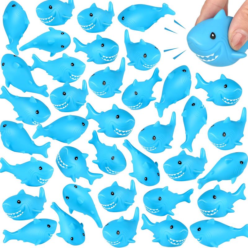 60 Pieces Rubber Sharks Blue Rubber Bath Sharks Cute Squeezable and ...