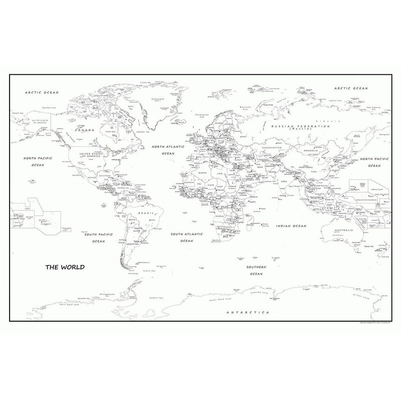 Simple Black & White World Map-Plastic Coated 2A (119cm x 168cm ...