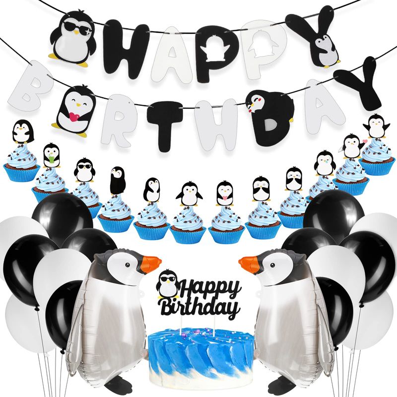 Gejoy 48 Pcs Penguin Birthday Party Decoration Includes Happy Birthday ...