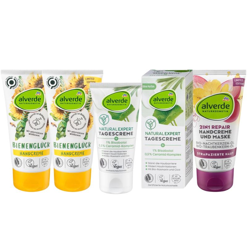 Alverde Natural Cosmetics Set of 4 Skin Care: Natural Expert Day Cream with 0.3% Ceramide ...