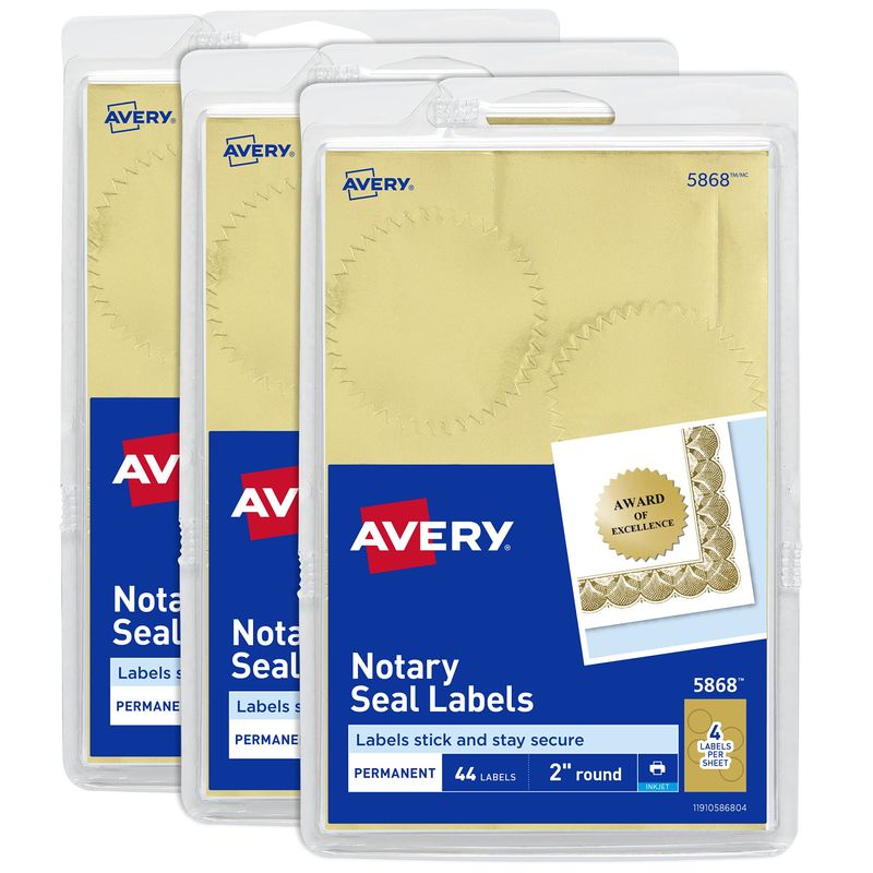 Avery Notary Seal Labels, 2" Diameter, Printable Gold Certificate Seals ...