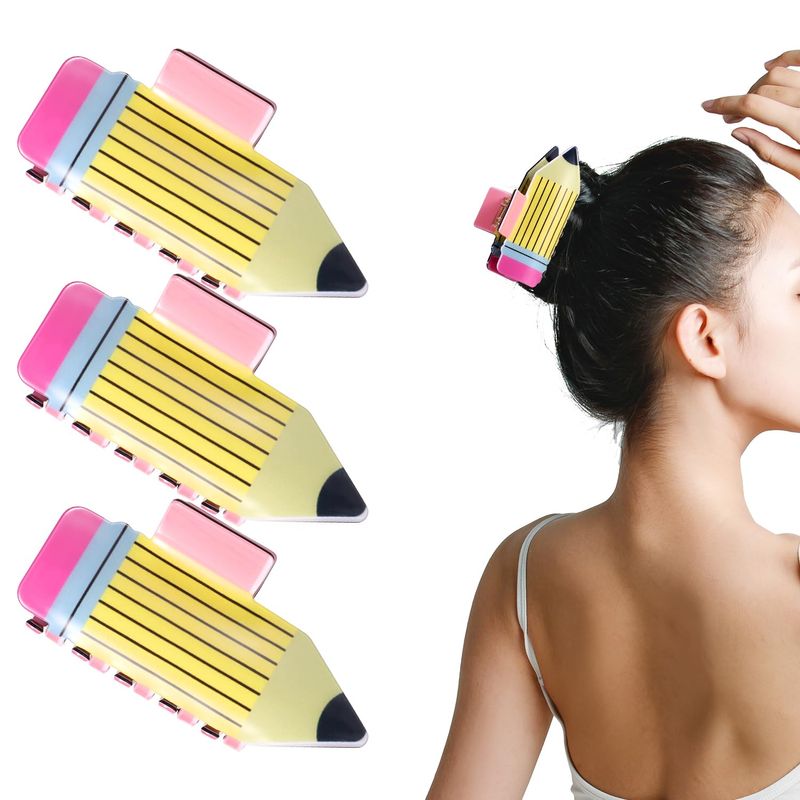 3pcs Pencil Hair Claw Clips, Funny Teacher Hair Clips Stylish Pencil ...