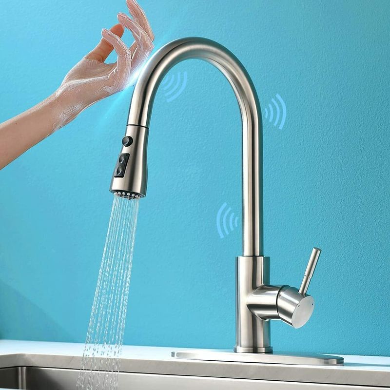 Brushed Nickel Touch Sensor Kitchen Faucet Sink Pull Down Sprayer ...