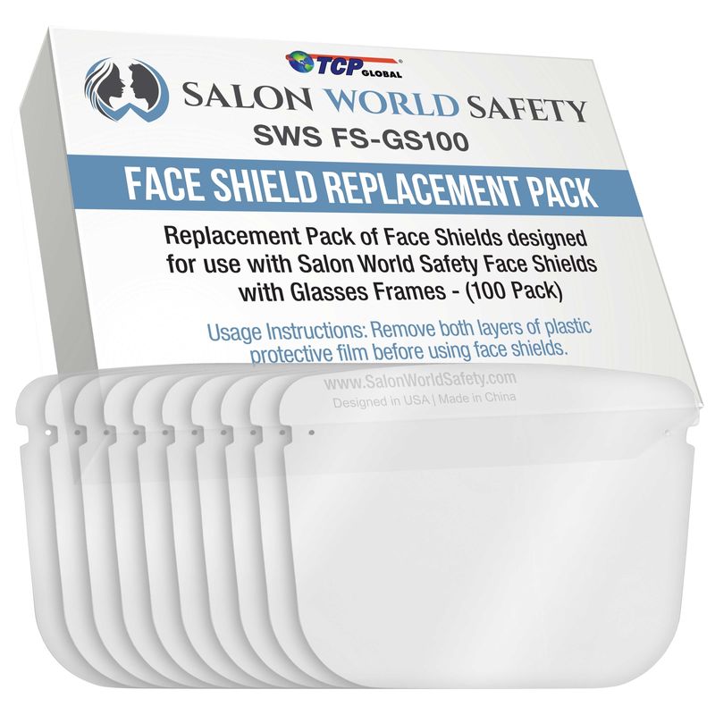 Salon World Safety Replacement Face Shields Only (100 Pack), Frame Not ...