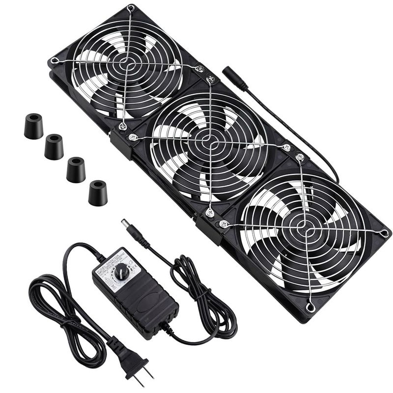 Wathai Dual Ball 3 x 120mm Computer Fan with AC Plug DC 12V Big Airflow ...