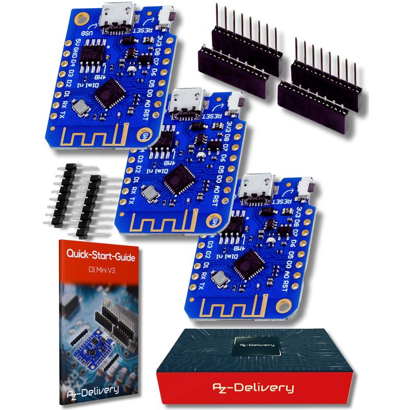 AZDelivery D1 Mini V3 NodeMCU ESP-8266 WiFi IoT Micro USB WLAN Development Board CH340 ESP8266EX ...