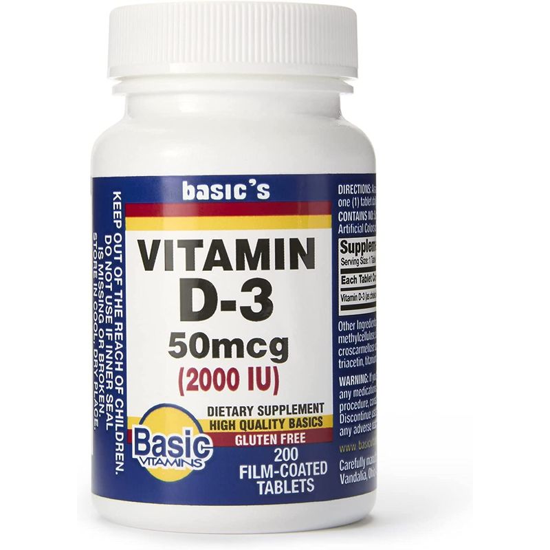 Basic Vitamins Natural Vitamin D-3 2000 IU - 200 Film-Coated Tablets ...