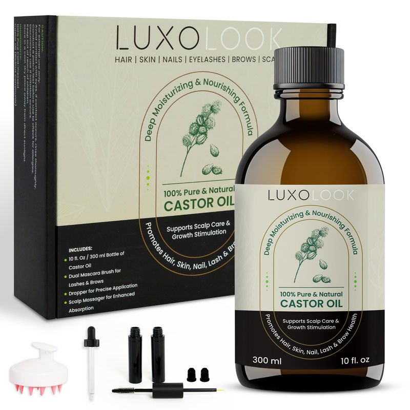 LuxoLook Pure Castor Oil Kit - 10 Fl Oz Cold Pressed & Hexane Free, Pure and Natural, Unrefined ...