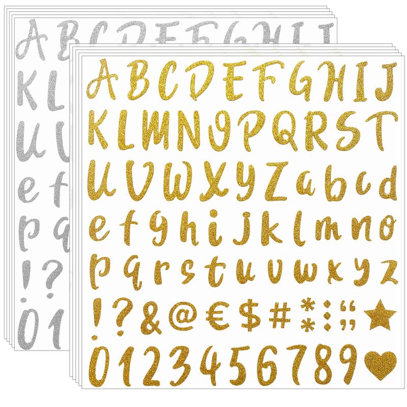 Waynoda 810 Pieces 10 Sheets Self-Adhesive Glitter Gold Silver letter ...