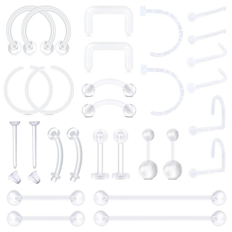 Mayhoop Clear Piercing Retainers Mix Set Clear Nose Studs Flexible ...