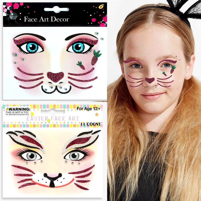 Cute Bunny Face Temporary Tattoo Sticker Set -2cs Easter Face Jewelry ...