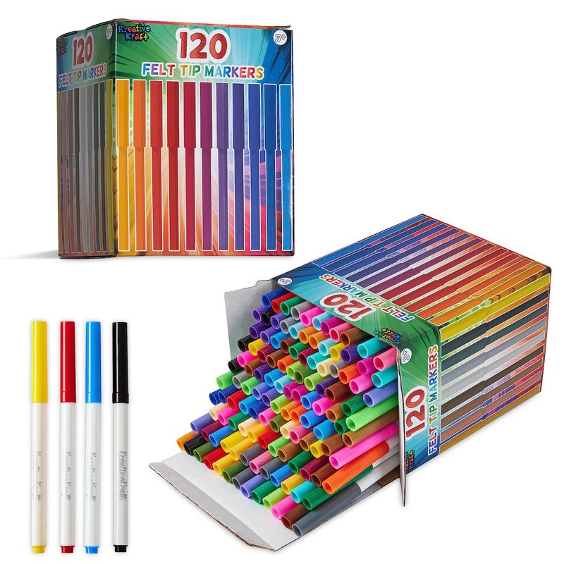 KreativeKraft Colouring Pens Set of 120 Felt Tip Pens - Colouring Pens ...
