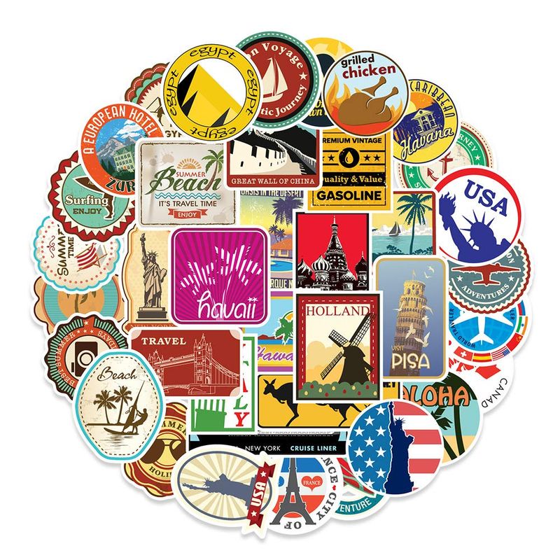 Travel Map Adventural Themed Stickers,100 Pcs Pack World Famous Country ...