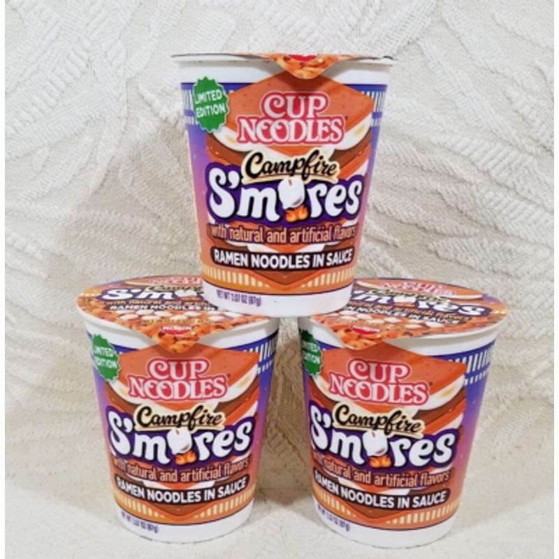 CUP NOODLES CAMPFIRE S'MORES NISSIN RAMEN 3.07oz 3 PACK NBO BNIP LE EXP ...