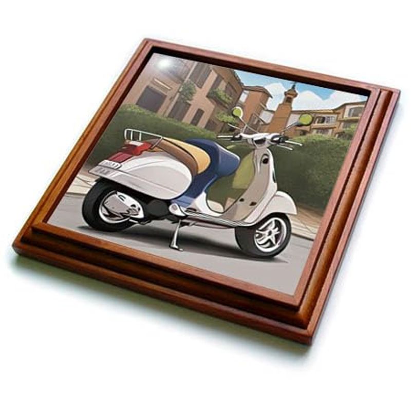 8x8 Trivet with 6x6 Ceramic Tile - White Motor Scooter Stands on The ...