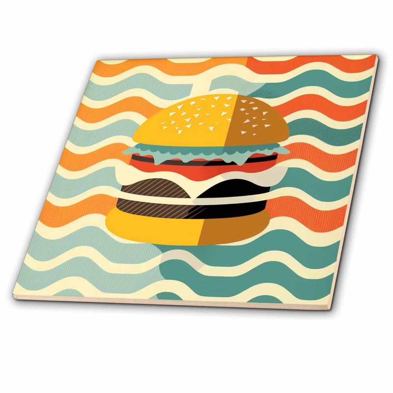 6 Inch Ceramic Tile - Bold Hamburger Depiction in a mid-Century Modern ...