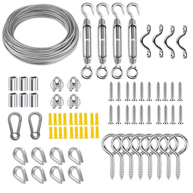 77Pcs wire rope, stainless steel steel cable with eyelets hook PVC coated stainless steel cable ...