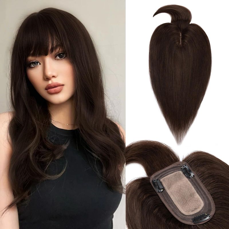 Benehair Human Hair Toppers with Bangs, 10 Inches Real Human Hair ...