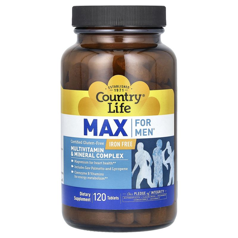 Max For Men, Multivitamin & Mineral Complex, Iron-Free, 120 Tablets ...