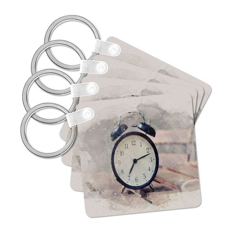 set of 6 Key Chains - Image Of Watercolor Blue Alarm Clock Art ...