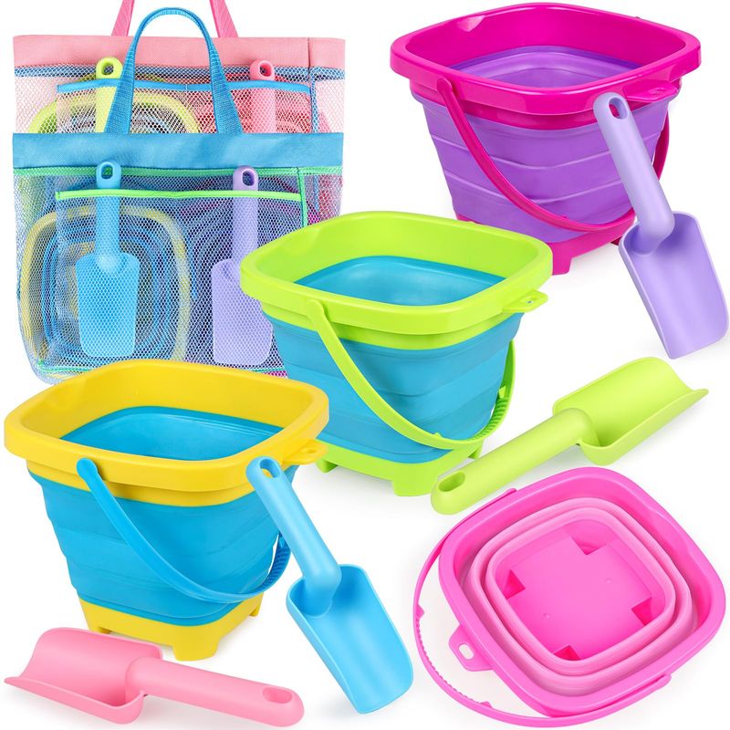 TSDATOWR Collapsible Beach Buckets for Kids, Foldable Sand Buckets and ...