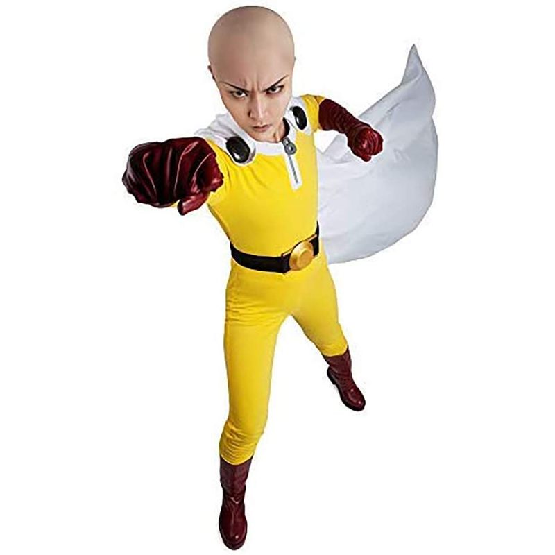 [SCLYX] One Punch Man Saitama Cosplay 4-Piece Set with Cloak Saitama Hero Suit with Cloak Yellow ...