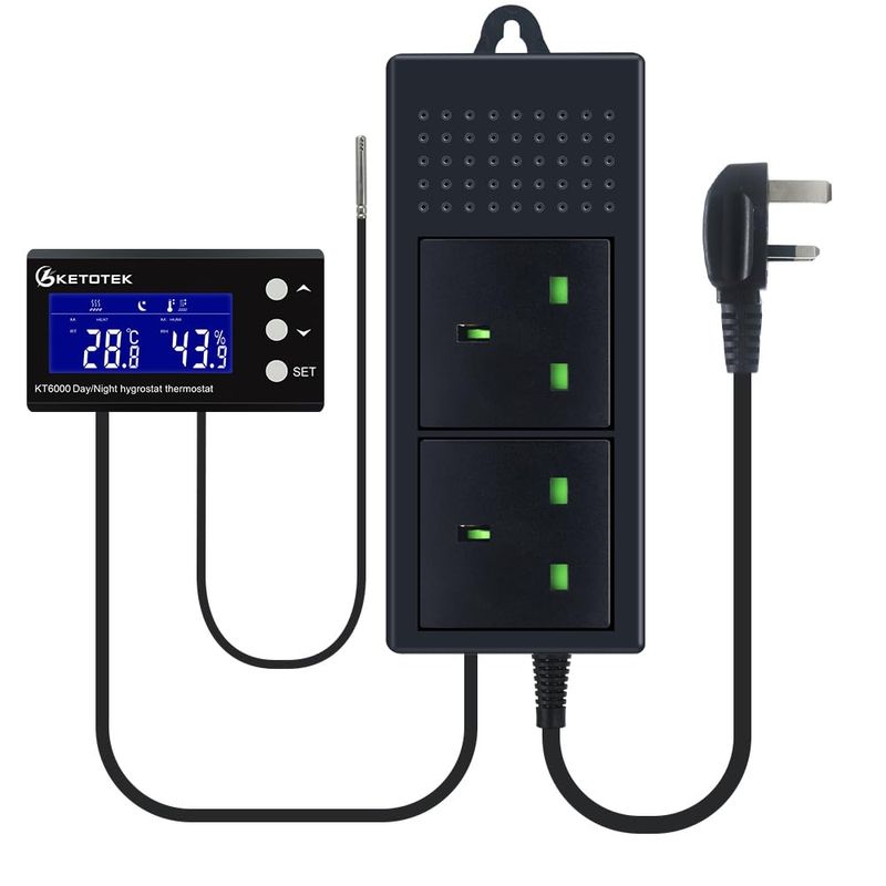 KETOTEK Digital Thermostat Humidistat Plug with Sensor Probe, Day/Night ...