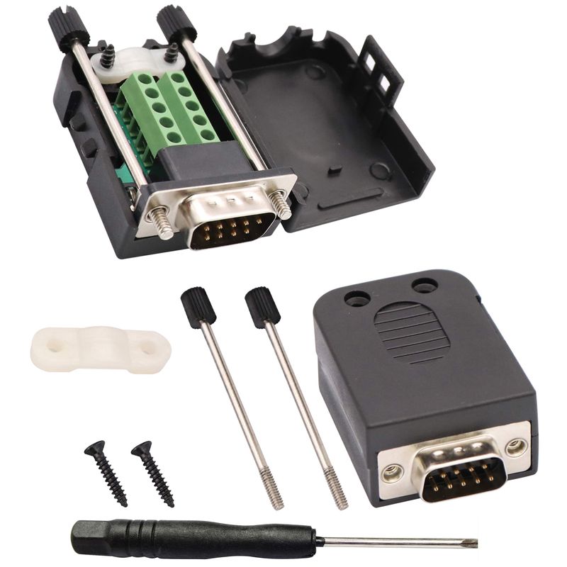 AAOTOKK DB9 Screw Terminal Block Adapter D-SUB 9-pin RS232 Male to 9+1 Pin/Way Female Serial ...