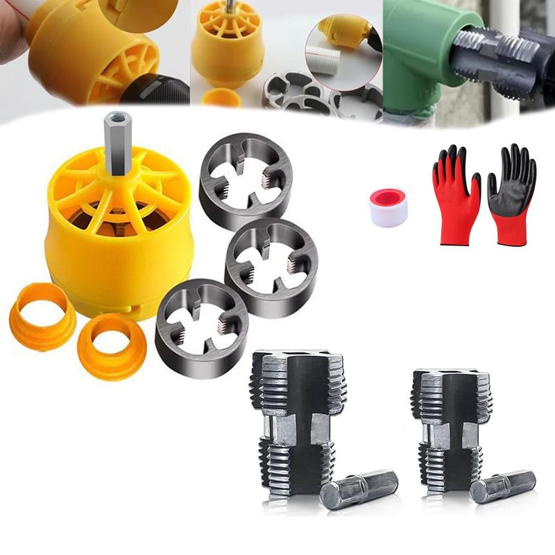 Electric Drill Compatible Pvc Pipe Threader Kit with Various Die Sizes ...