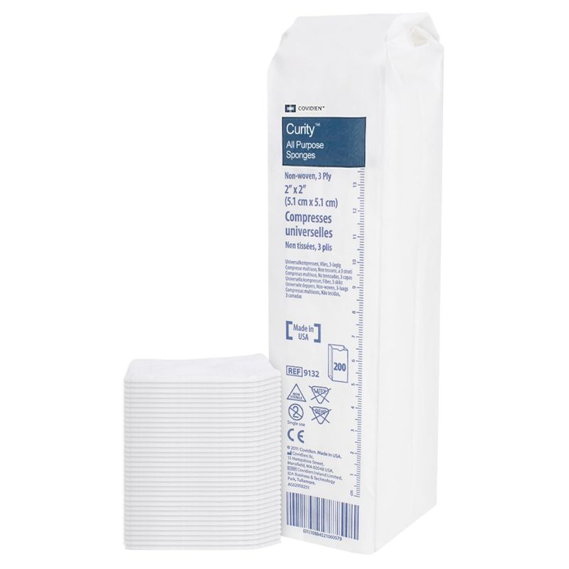 All Purpose Non-Woven Sponges 2 in x 2 in, 3-Ply, Non-Sterile, 200 Pack ...