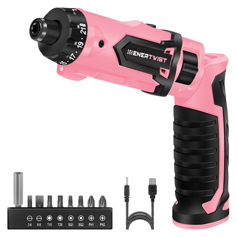Enertwist Electric Screwdriver, 8V Max 10Nm Pink Cordless Screwdriver ...